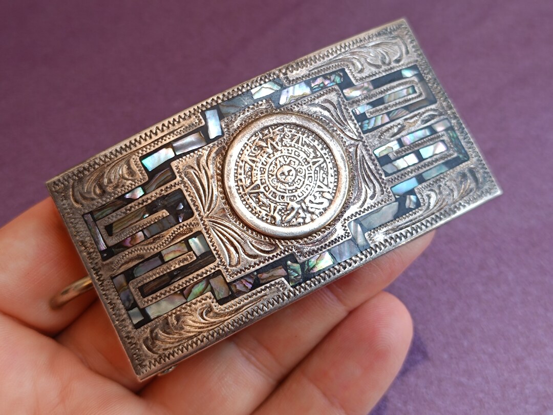 925 Silver Mexican Mayan Calendar Belt Buckle, Vintage Silver Belt ...