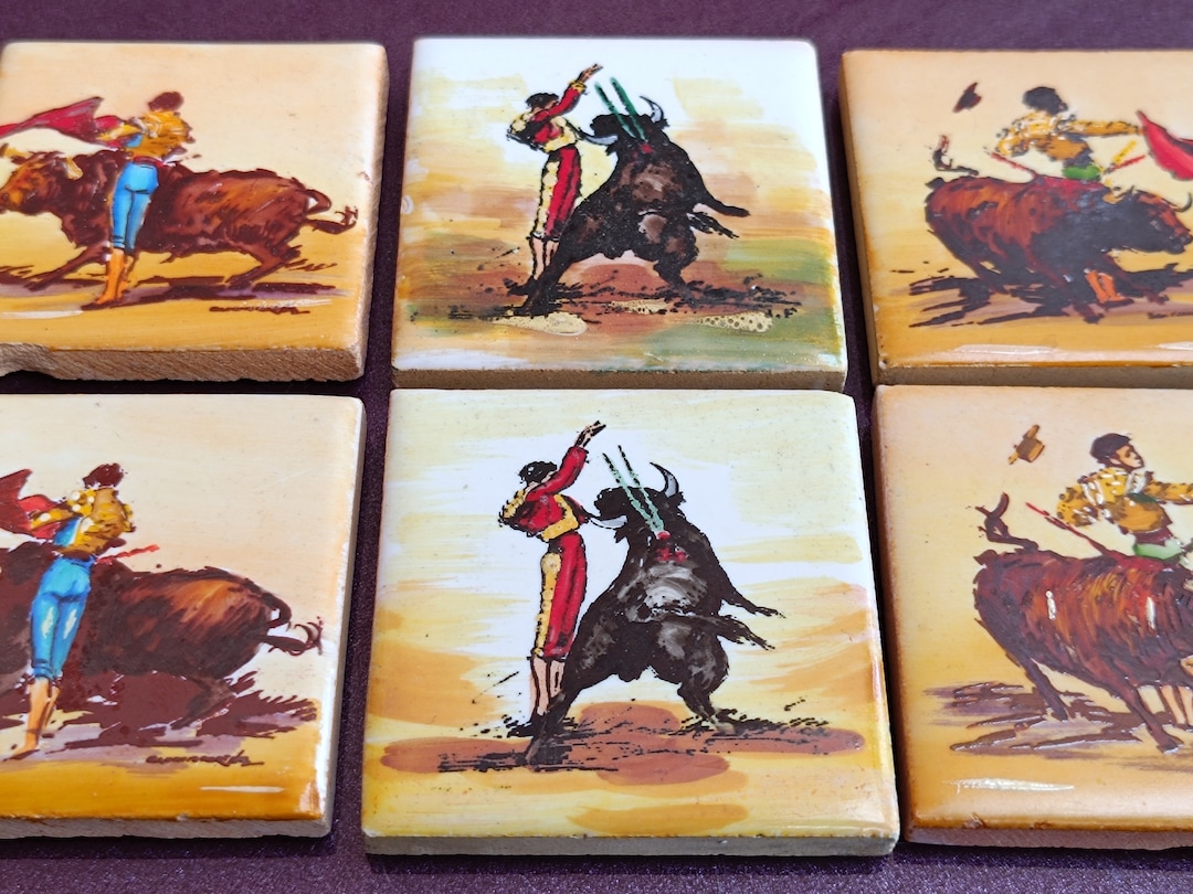 1960 Bullfighting Ceramic Tiles Set, Vintage Decorative Porcelain ...