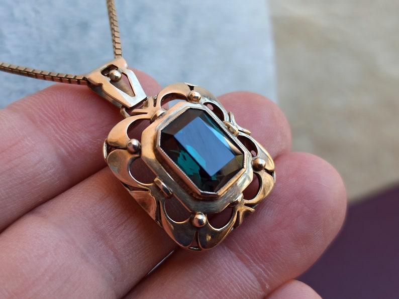 333 Gold Emerald Necklace, Antique 333 Gold Choker, Gold Vintage ...