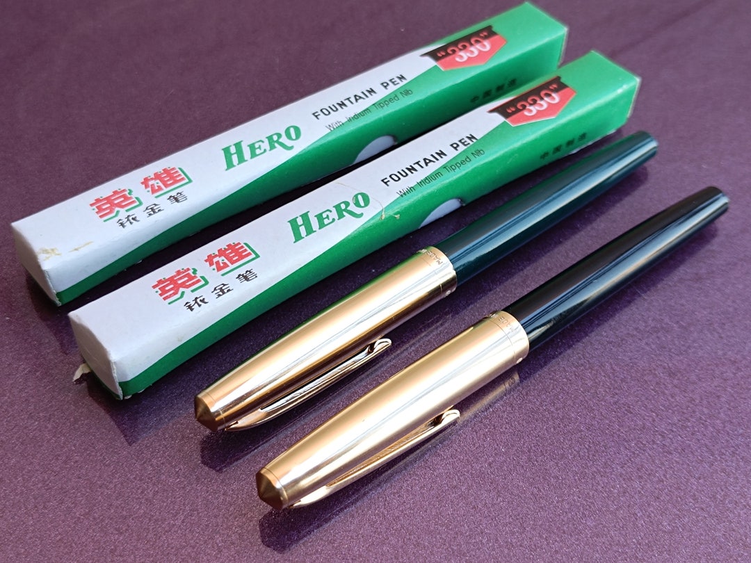 Set of 2 HERO 330 Fountain Pen, Collectible Pen, Gift Pen, Gold Filled ...