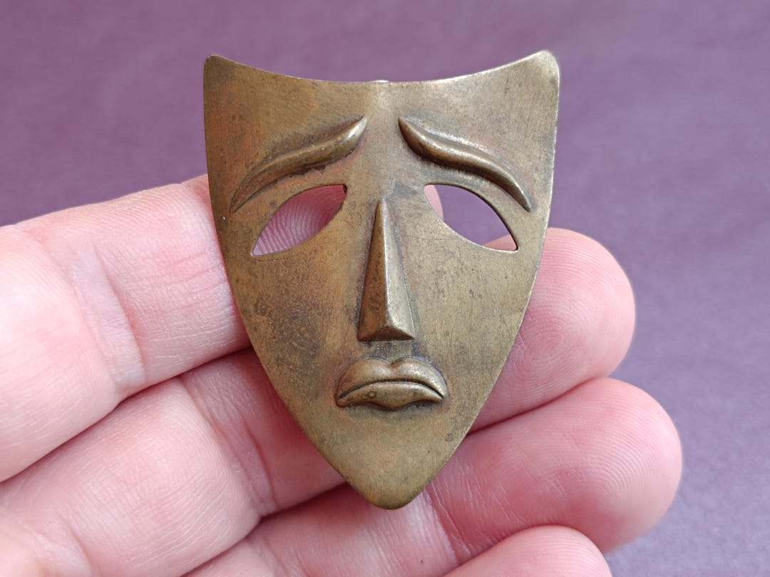 1980s Actor Mask Brass Brooch, Actor Mask Brooch, Vintage Brooch, Actor ...