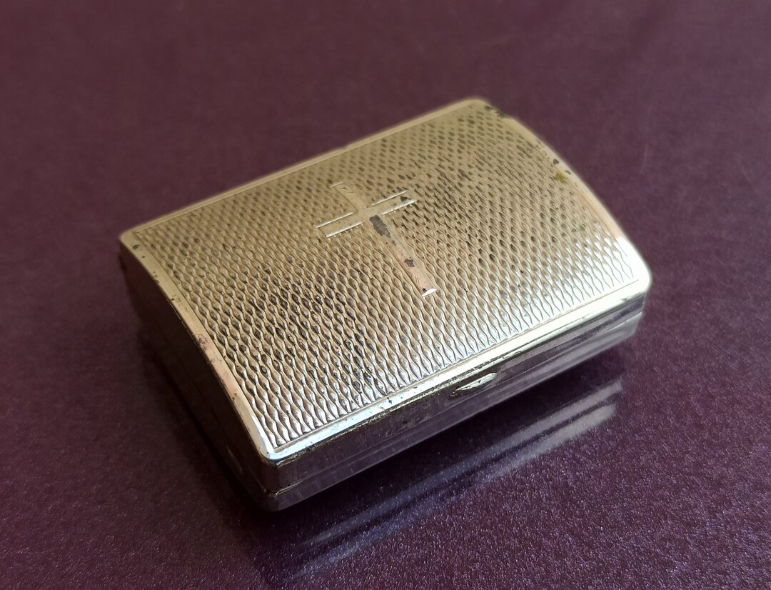 925 Silver Pill Box With Cross, Gold Filled Pill Case, Religious Silver ...