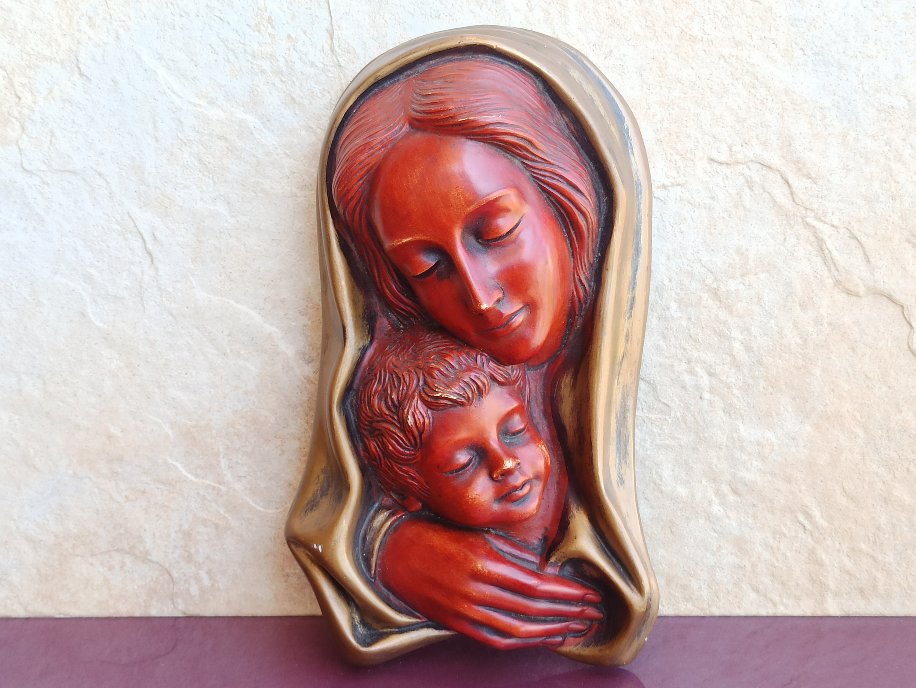 1960 ACHATIT Virgin Mary and Baby Jesus, Hand Made Religious Wall ...
