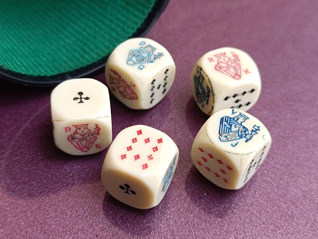 1950 Poker English Dice in Original Glass, Vintage Complete Set of ...