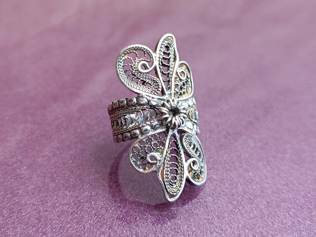 1930s Silver Filigree Ring, Antique Handmade Ring, Retro Silver Ring ...