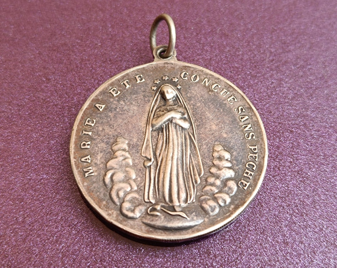 800 Silver Marie A Ete Concue Sans Peche Catholic Medal, Cor Meum ...