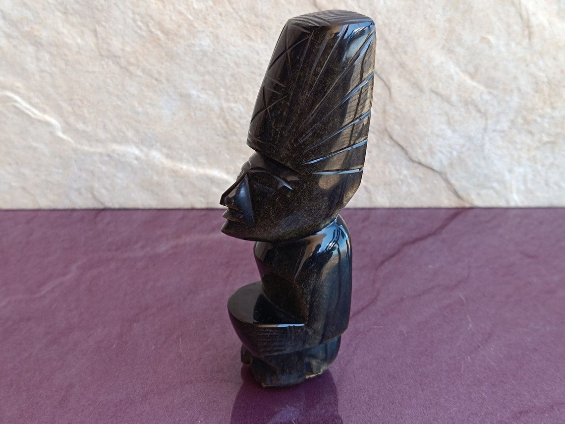 1970 Aztec God of Health and Medicine, Black Obsidian Figure ...
