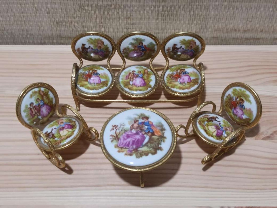 EME Spain Fragonard Table & Chairs Miniature, Spanish Limoges Porcelain ...