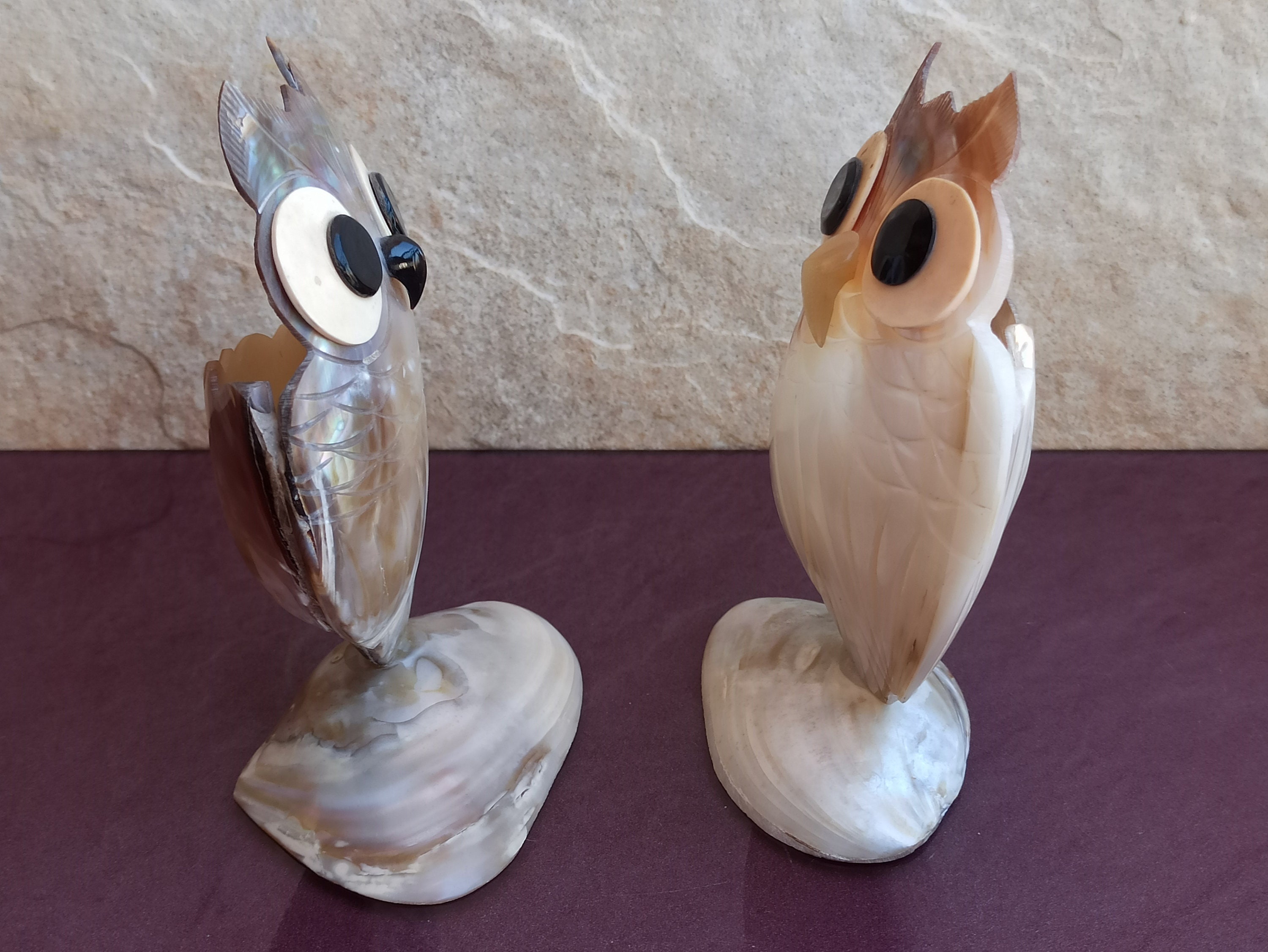 1970s Pair Mother of Pearl Owl Figurines, Mother of Pearl Owl, Nacre ...