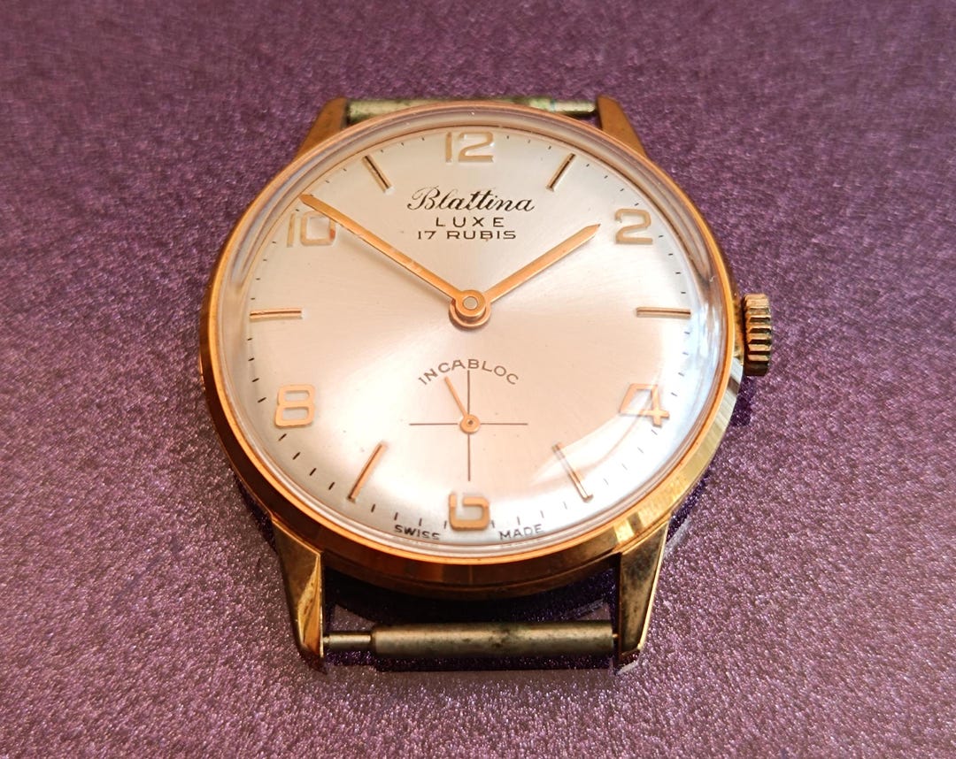 1960 BLATTINA LUXE Gold Filled Plaque G10 17 Rubis Swiss Mechanical ...