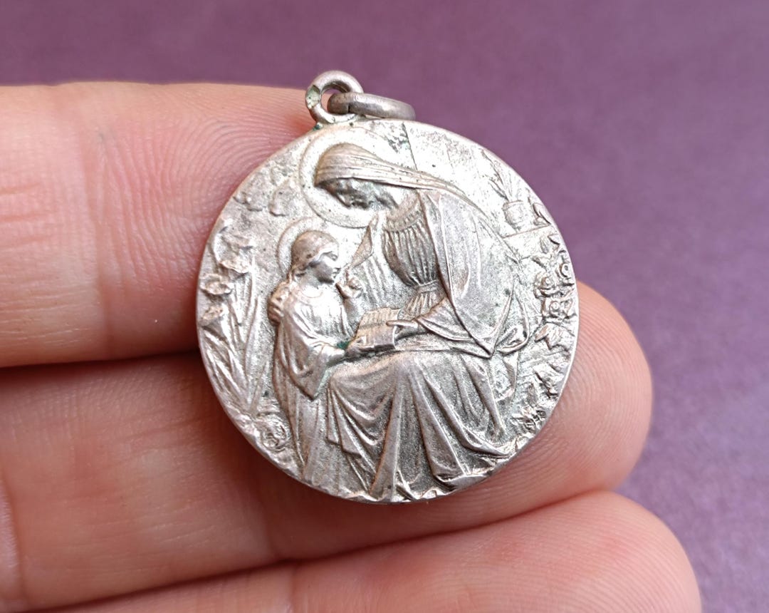 1950s Virgin Mary Silver Georges Contaux Pendant, Santa Maria Pendant ...