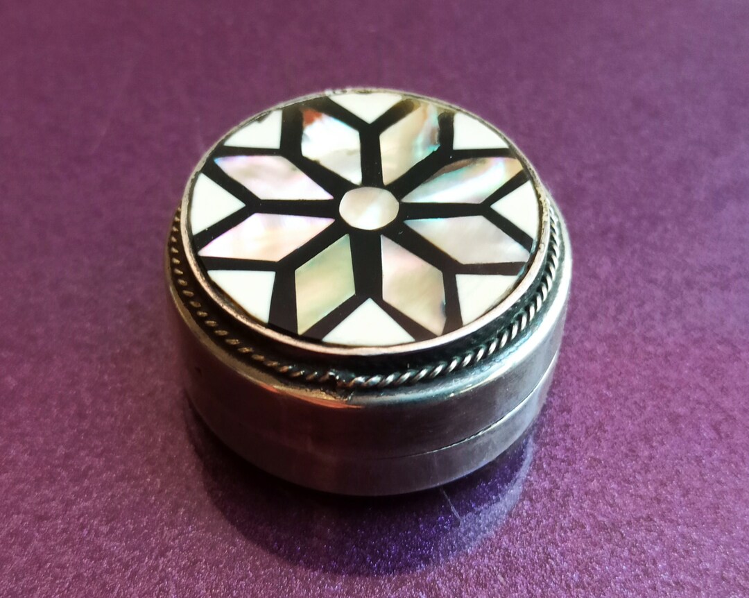 Silver Mother of Pearl Pill Box, Vintage Collectable Silver Box ...