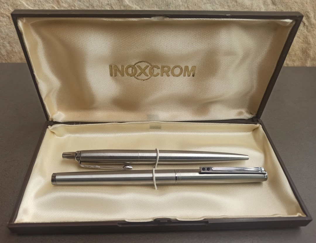Set INOXCROM Fountain Pen and PARKER Ballpoint Pen, 1970 Set, Vintage ...