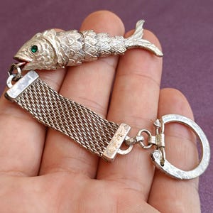 1980s Silver Plated Fish Keychain, Vintage Fish Keychain, Fish Figurine ...