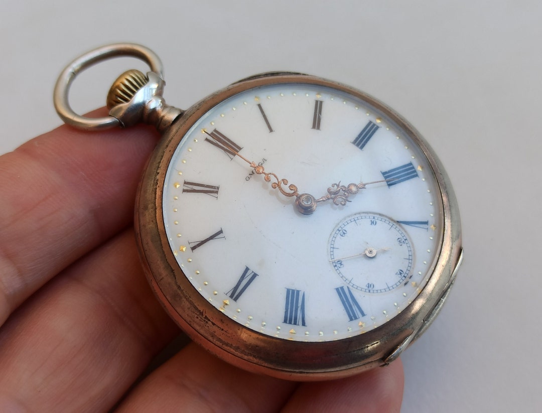 1900 OMEGA Mechanical Silver Watch, Silver Pocket Watch, Silver Stamp ...