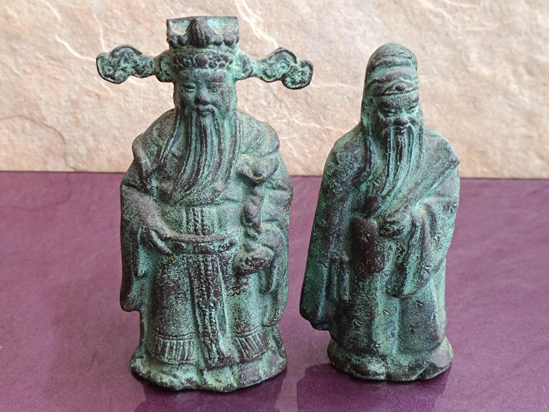 1950s FU and LU Chinese Gods Statues, Bronze God Figure, Vintage Bronze ...