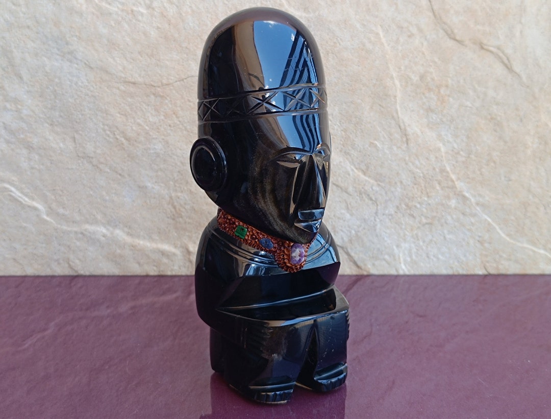 1970 Aztec God of Health and Medicine, Black Obsidian Figure ...