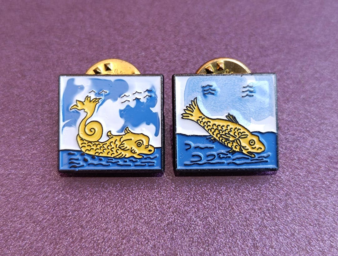1980s Badges on Clothes With Fish, Spanish Badges, Vintage Fish Badges ...