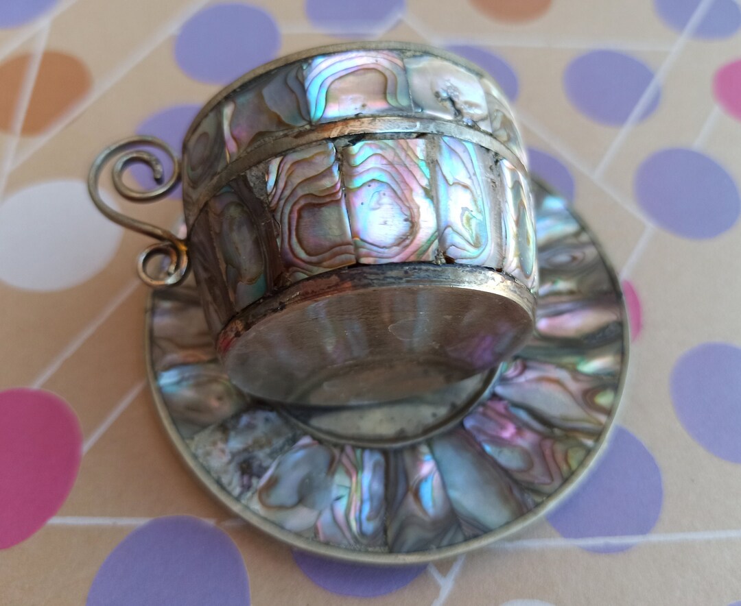 1950 Mother of Pearl Handmade Tea Set, Cup and Plate, Mother of Pearl ...