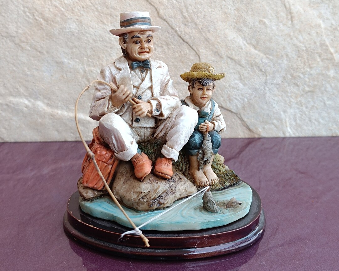 Fishermen Figure, Fishing Figurine, Vintage Fishermen Figure, Resin ...