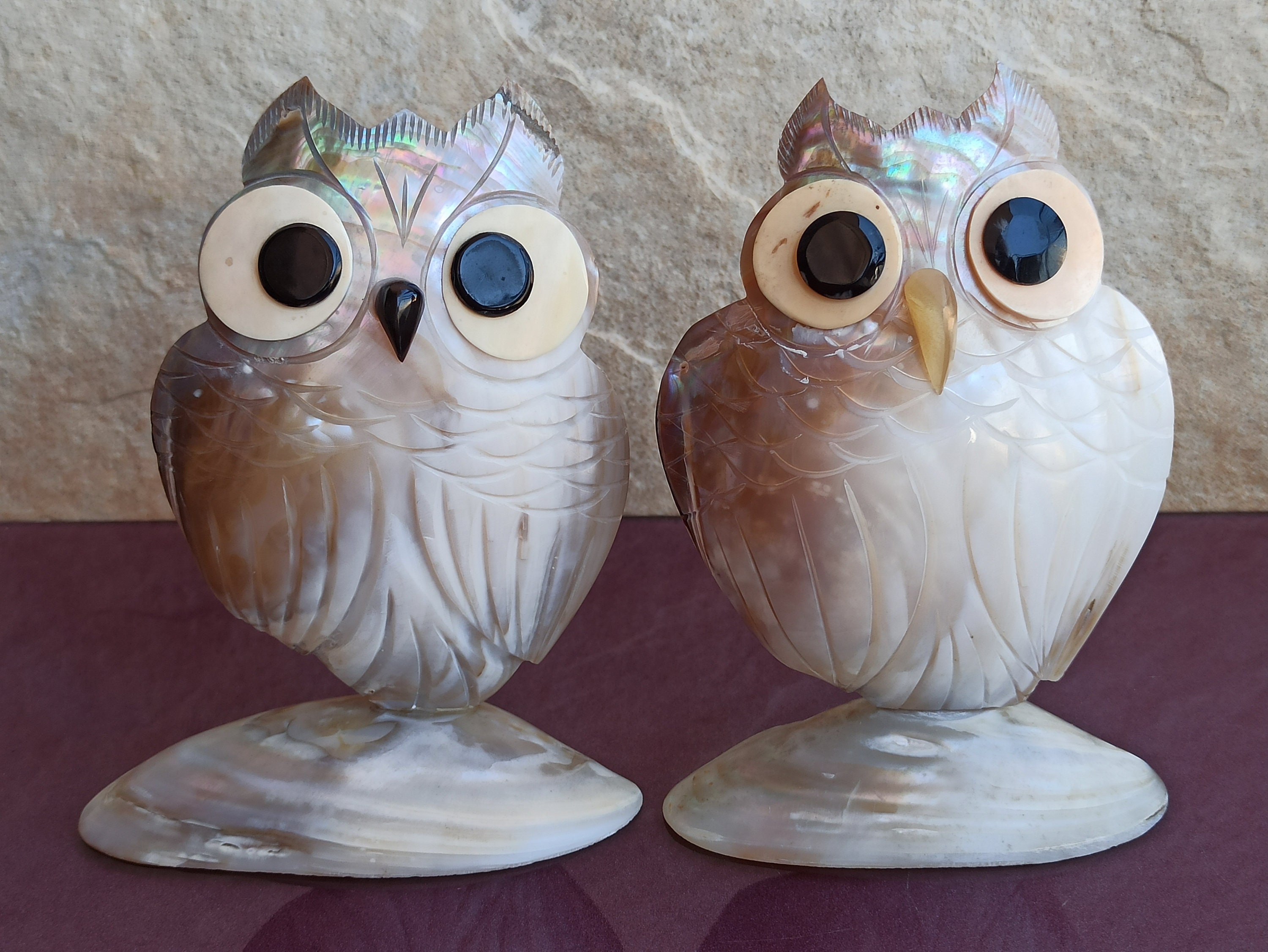 1970s Pair Mother of Pearl Owl Figurines, Mother of Pearl Owl, Nacre ...