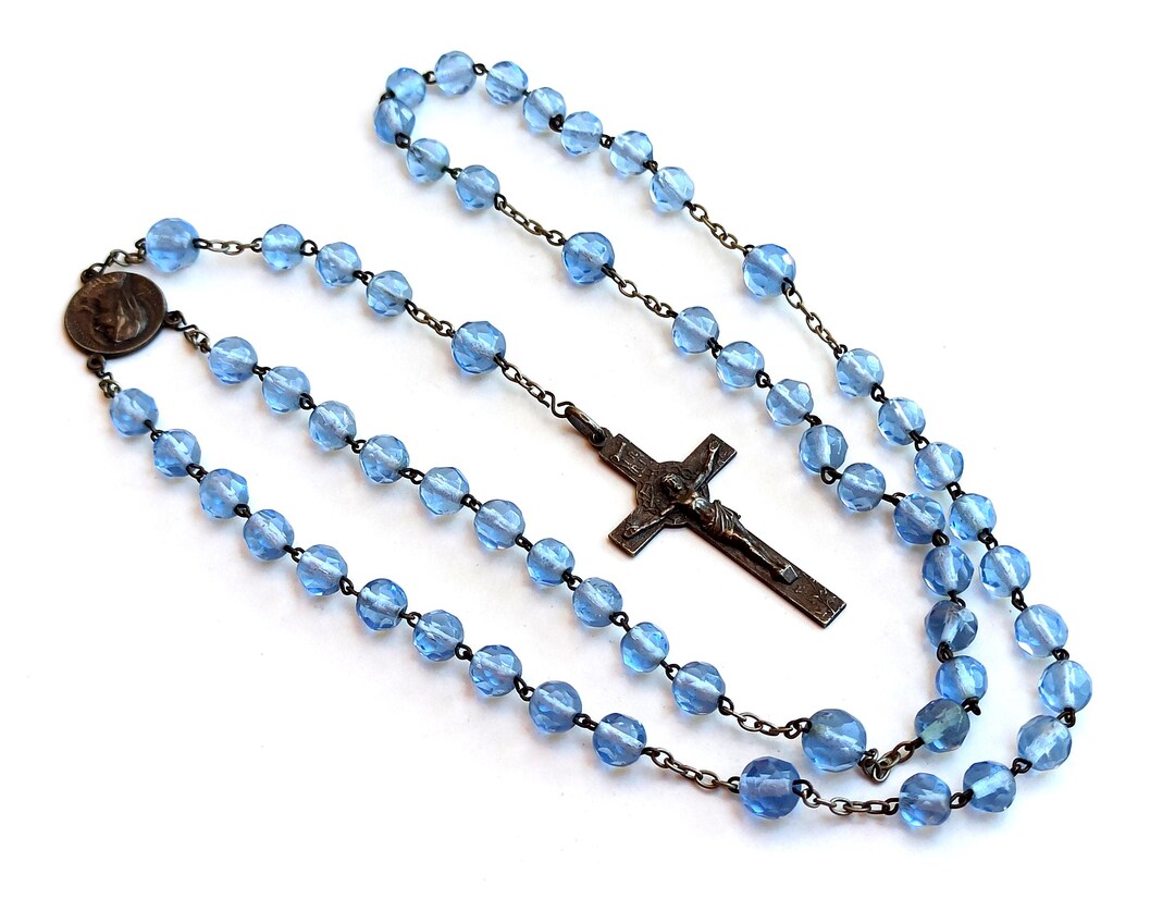 Silver Rosary, French Murano Glass and Silver Cross, Jesus Christ ...