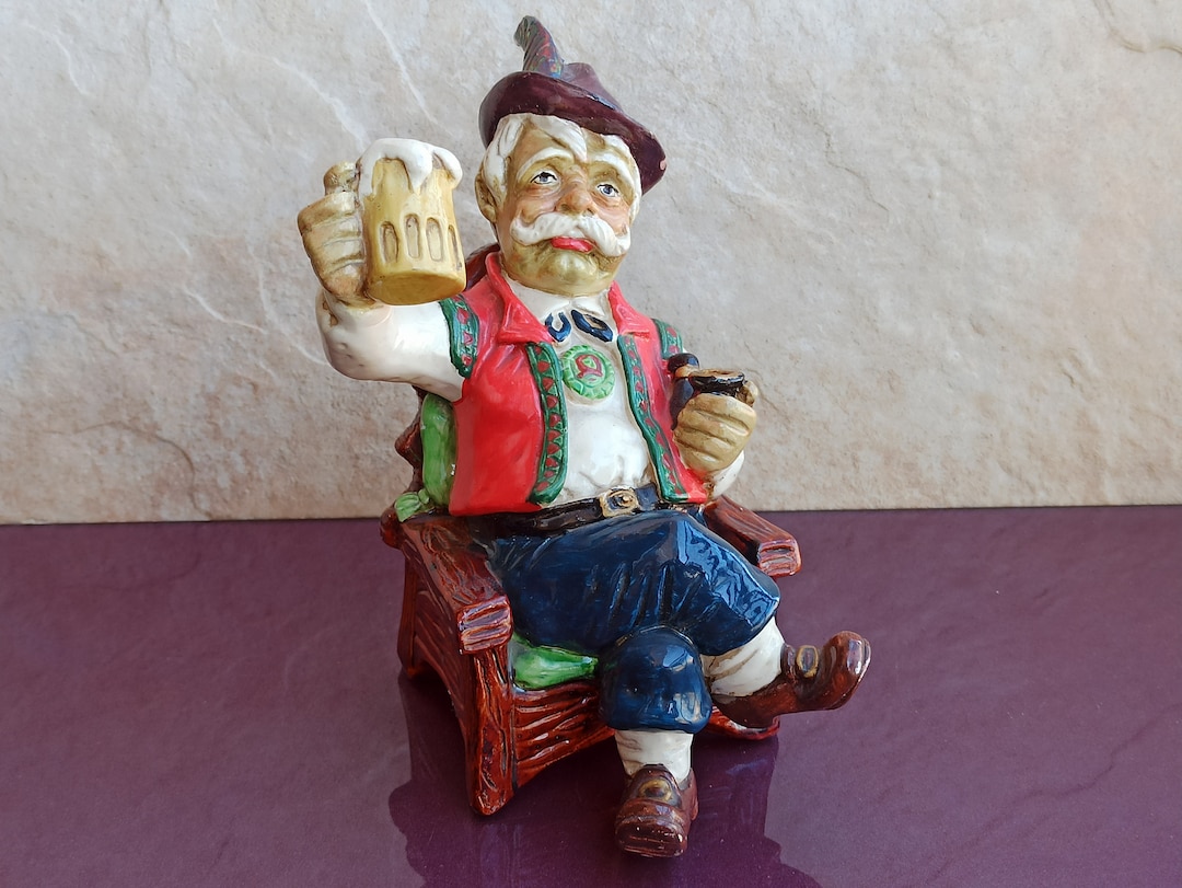 1960 Figurine Mustache Man Drinking Beer, Vintage Porcelain Figurine ...