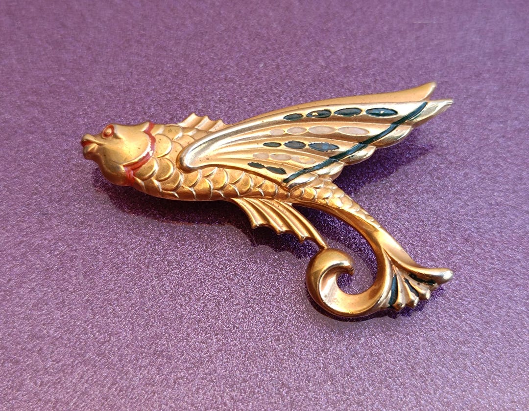 1980s Gold Filled Flying Fish Brooch, Nautical Brooch, Nautical Theme ...