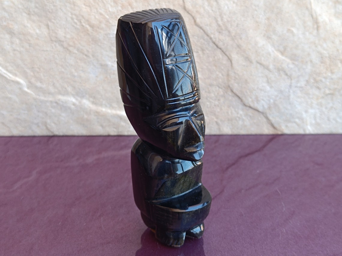 1970 Aztec God of Health and Medicine, Black Obsidian Figure ...