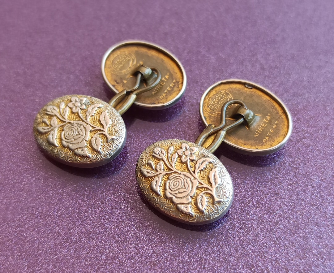 1930 G.T & Co London Cufflinks With Flowers, AURETA Patent Cufflinks ...