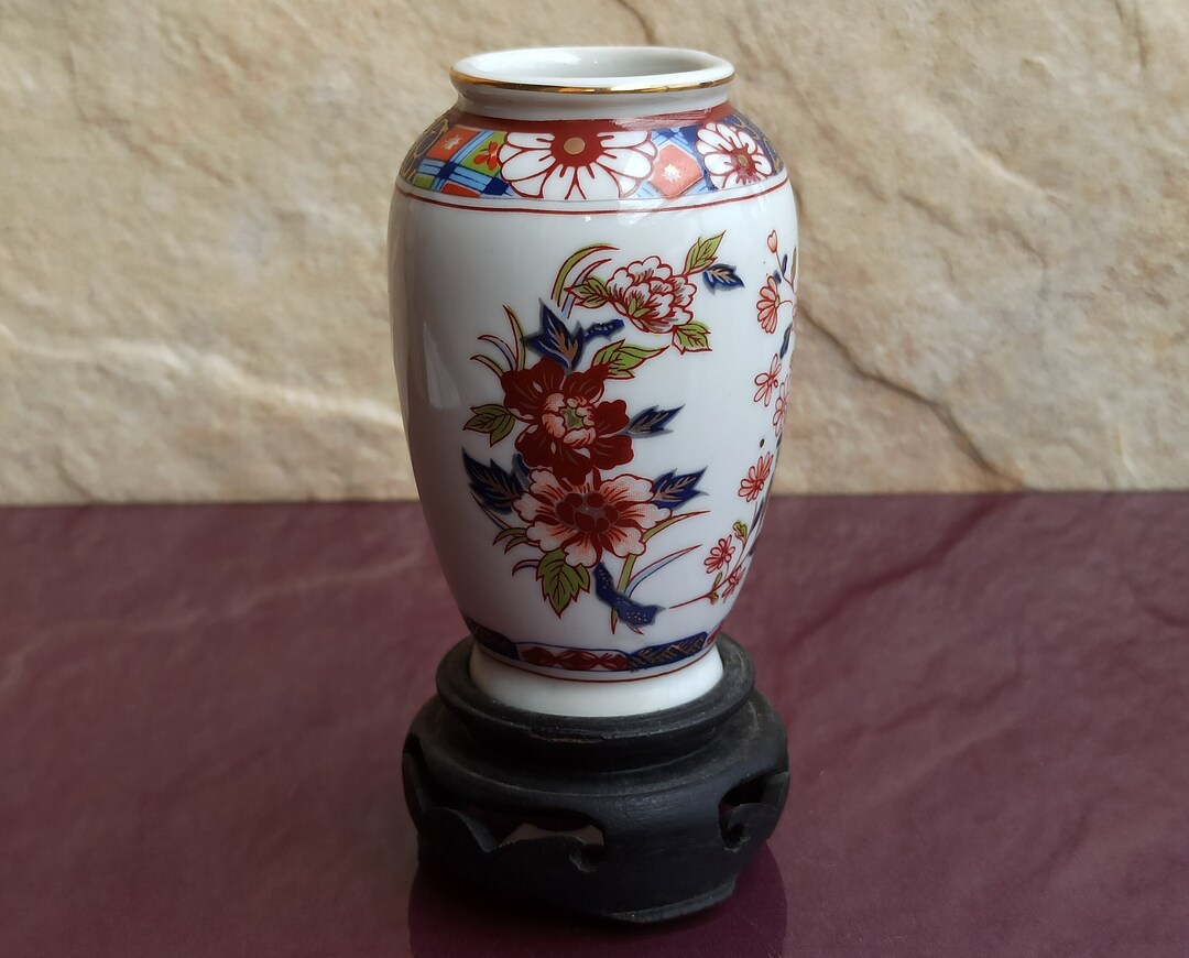 1970 EIHO Japan Designer Vase, Gold Filled Porcelain Vase, Summer ...