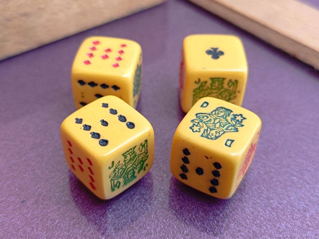 1980s Dice English Poker Roll, Vintage Complete Set, Poker Dice, Set of ...