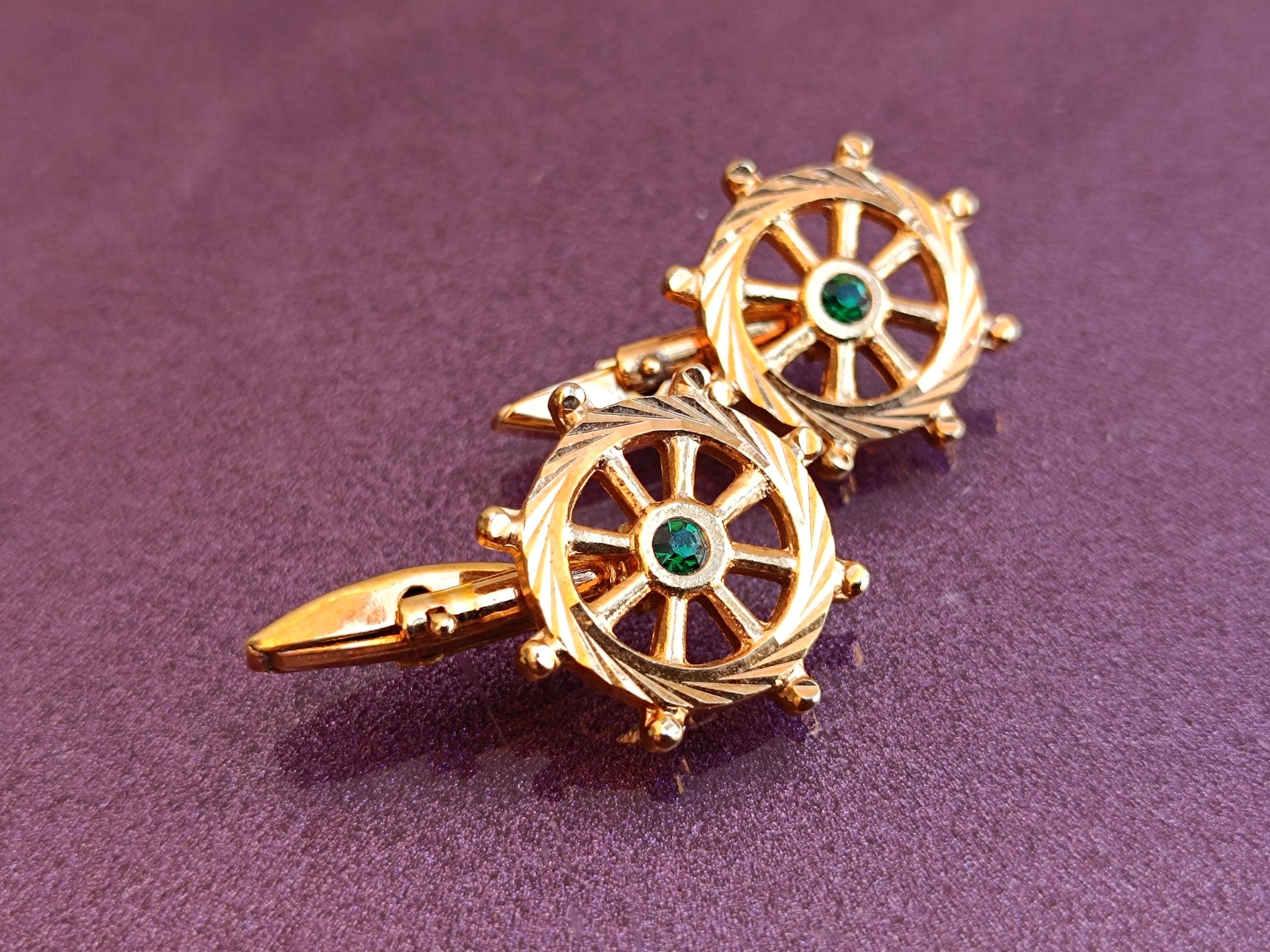 1960 Gold Filled Toledo Steering Wheel Damascene Cufflinks, Steering ...