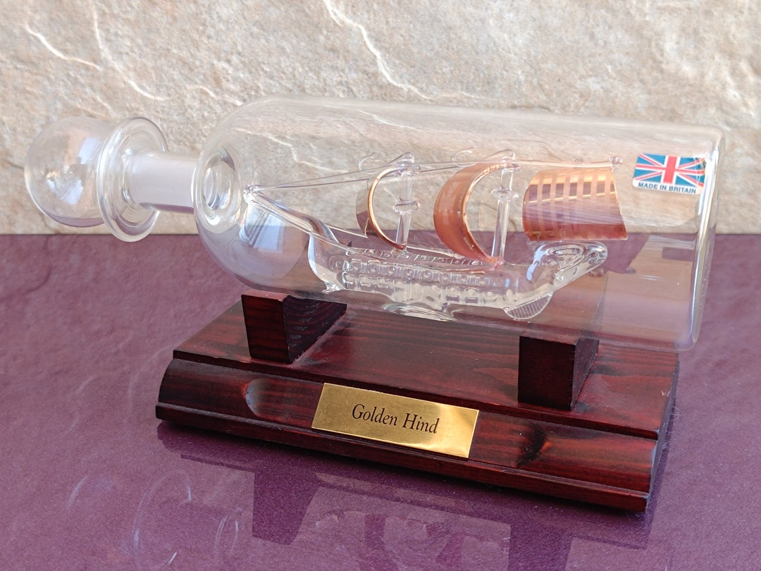 Golden Hind Mayflower Glass, Vintage Blown Glass Ship in A Bottle ...