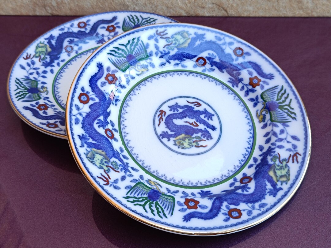 1920s M&co Minton Chinese Dragon and Bird Porcelain Set of 2 Plates ...