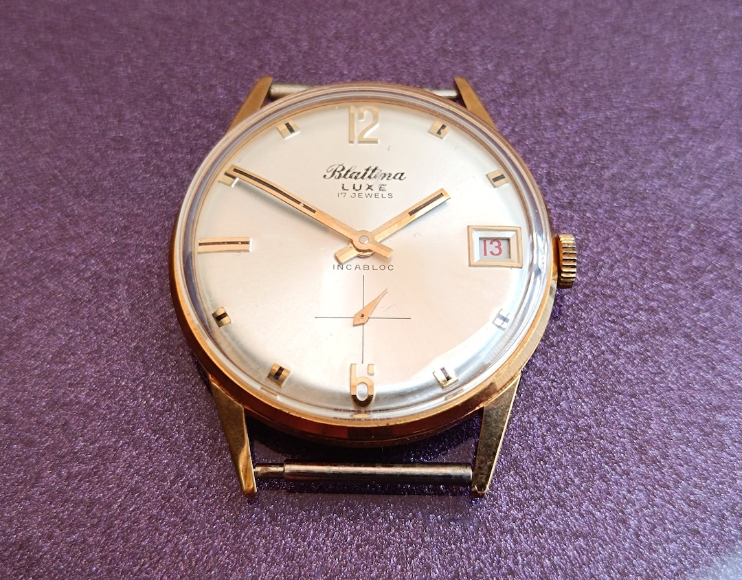 1960 BLATTINA LUXE Gold Filled Plaque G10 17 Rubis Swiss Mechanical ...