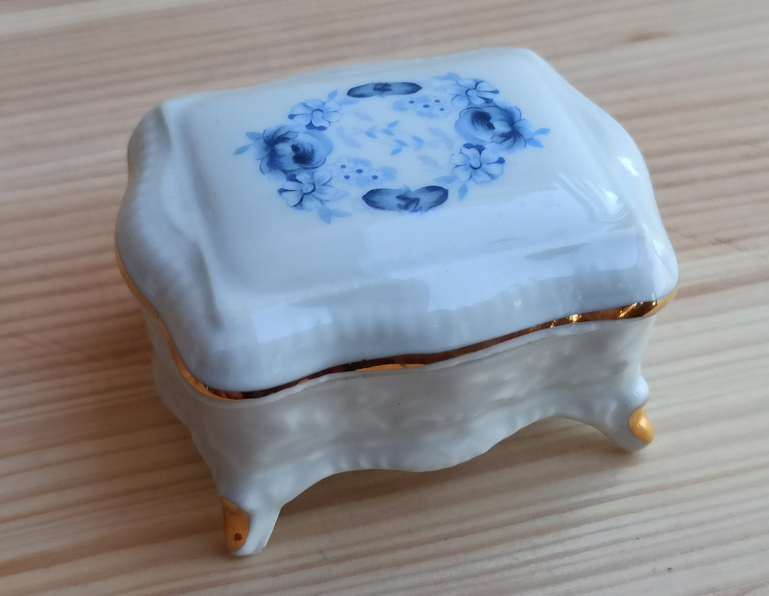 Janbo Porcelain Flowers Box, Vintage Box, Jewellery Box, Spain Retro ...