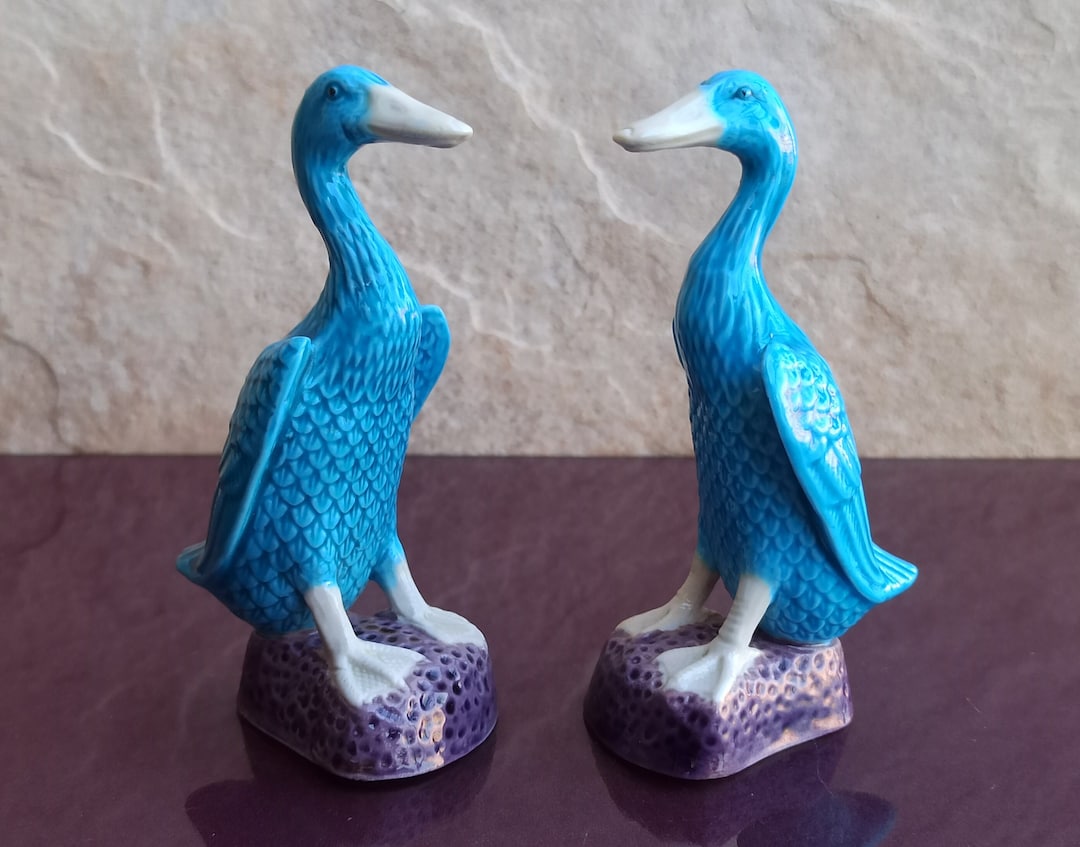 1960s Chinoiserie Japanese Porcelain Geese Figurines, Turquoise Color ...