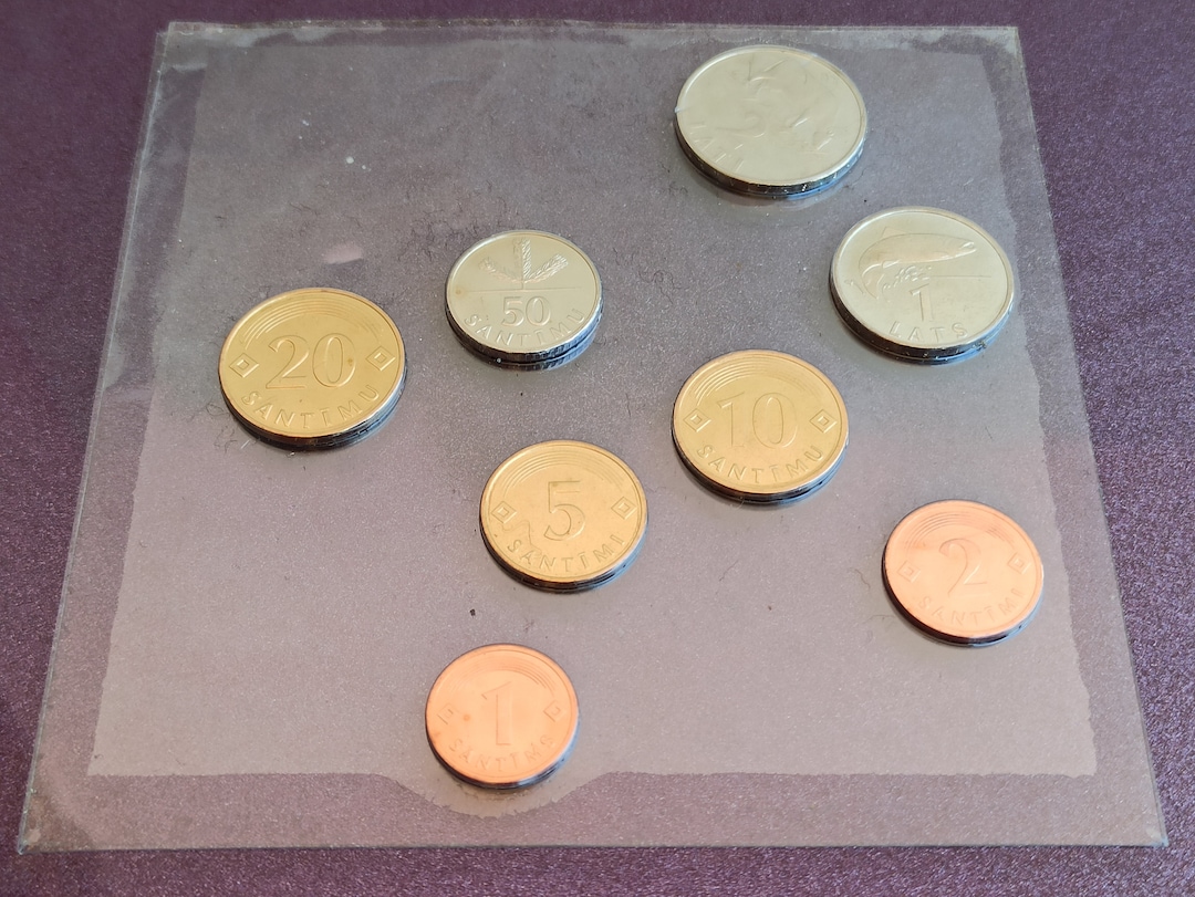 Annual Set of Everyday Coins of Latvia 1992, 2 Lati, 1 Lati, Santimu ...