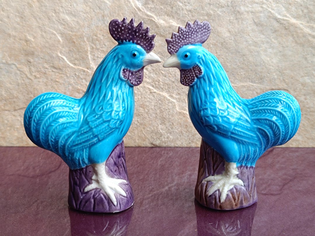 Chinoiserie Japanese Porcelain Roosters Set, Turquoise Color Rooster ...
