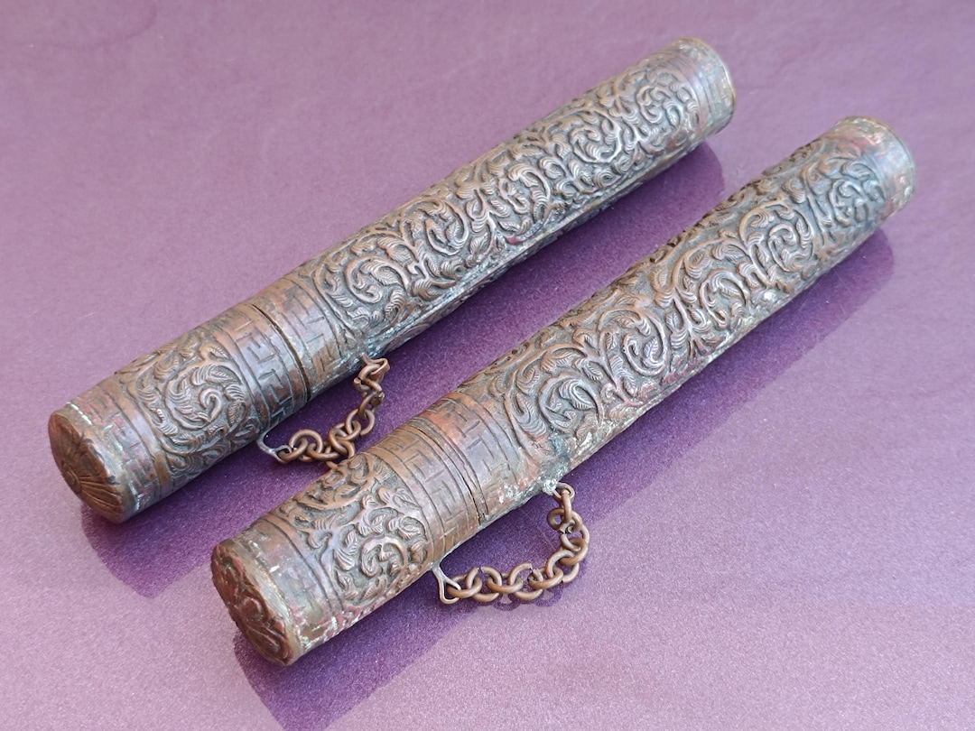 Tibetan Antique Scroll Holders Set of 2, Sacred Texts Scroll Holder ...