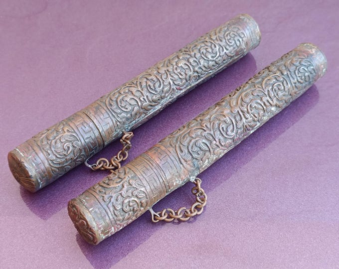 Tibetan Antique Scroll Holders Set of 2, Sacred Texts Scroll Holder ...