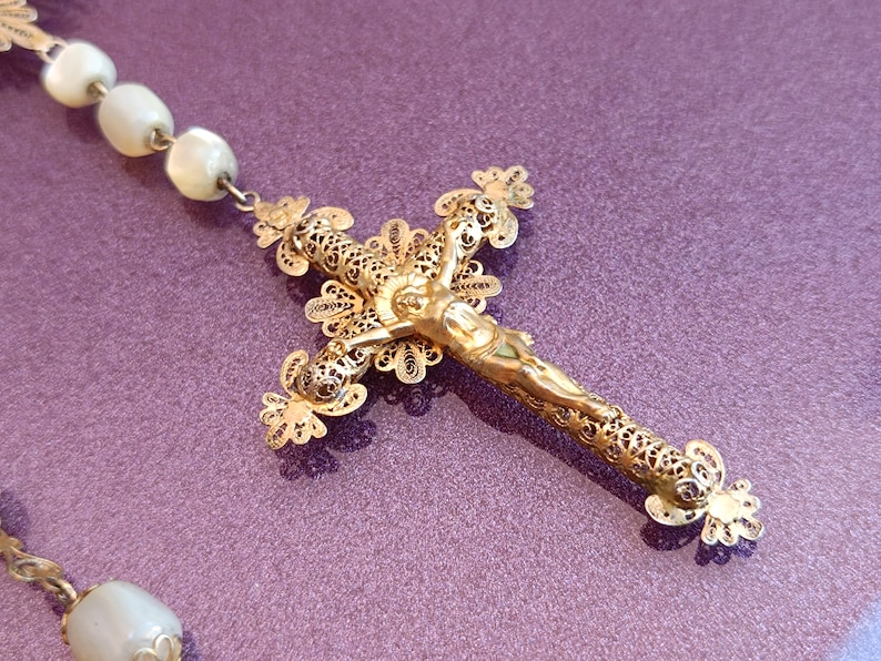 1800s Gold Filled Filigree Mother of Pearl Silver Religious Catholic ...