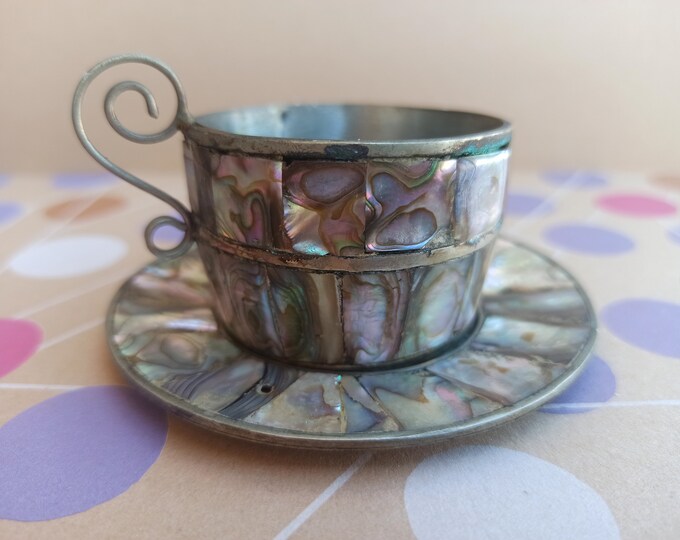 1950 Mother of Pearl Tea Set, Cup and Plate, Mother of Pearl Round ...