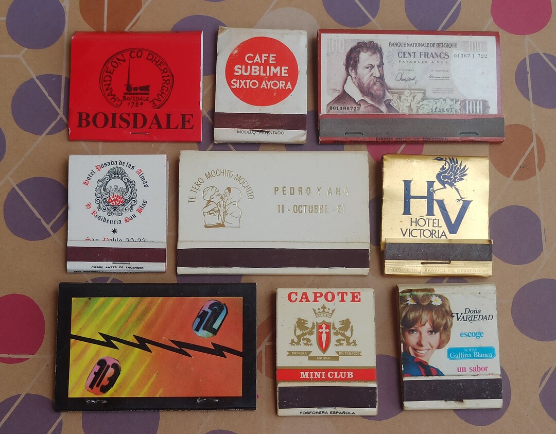 Set of 9 MATCHBOX 1980, Antique Matches, Various Design, Made in Spain ...
