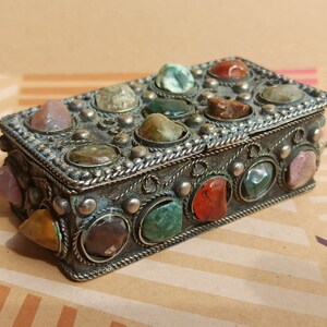 Handmade Silver Plated Jewelry Box With Stones, Stone Silver Box ...