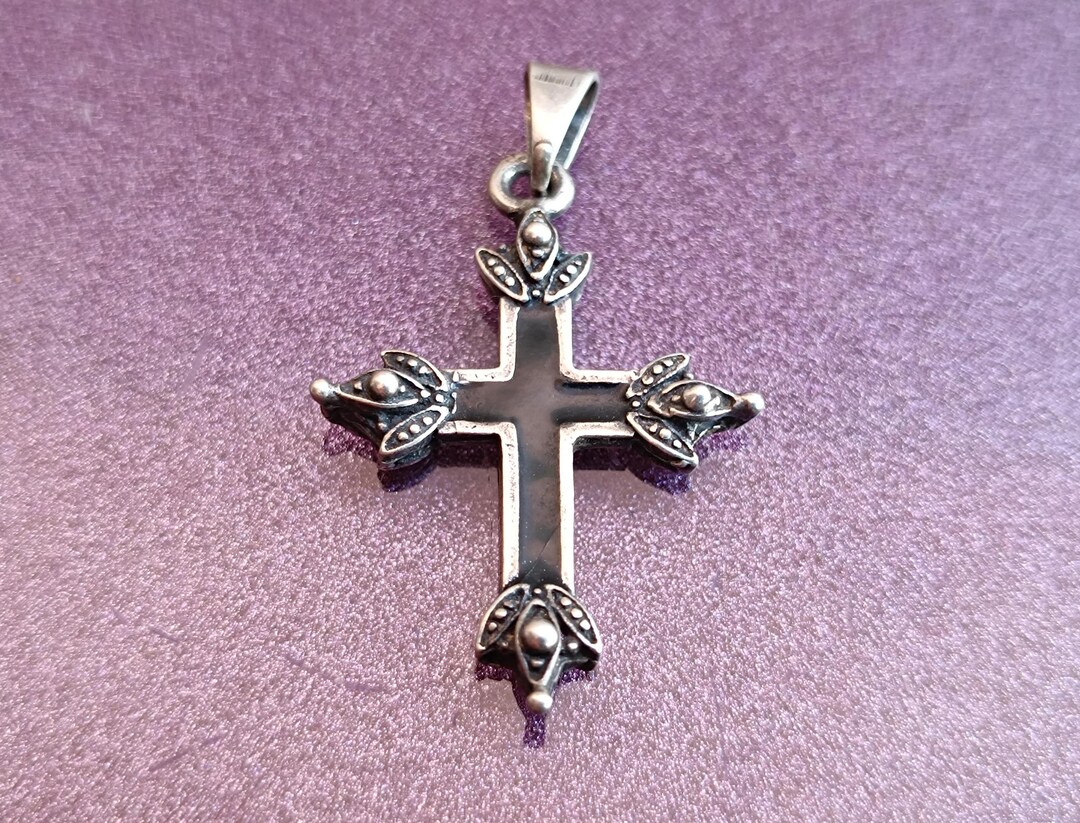 925 Silver Cross With Enamel Pendant, Religious Cross, Silver Enamel ...