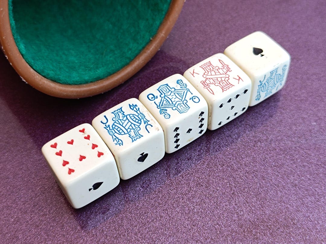 1960s Poker Dice in Plastic Glass, Vintage Complete Dice Set, Poker ...