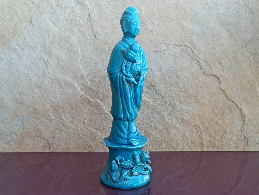 Large Chinoiserie Japanese Porcelain Monk, Turquoise Color Monk, Blue ...