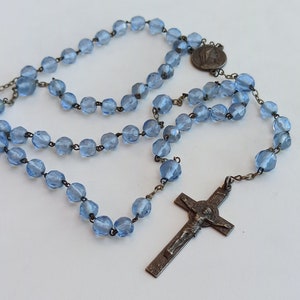 1920 Silver Rosary, French Murano Glass and Silver Cross, Jesus Christ ...
